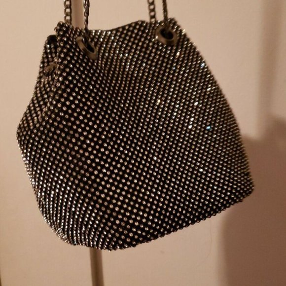 Bags | Black Rhinestone Bucket Bag On Chain | Poshmark
